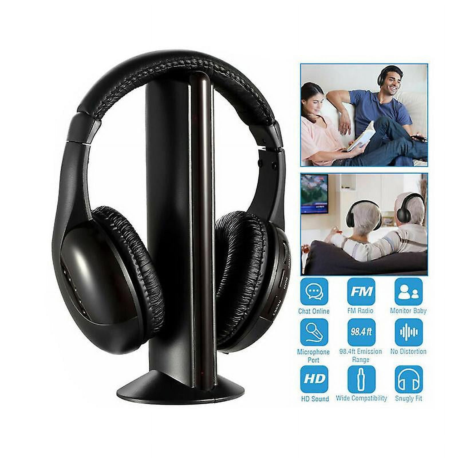 5 In 1 Hi-Fi FM Radio Wireless Headphones Headsets For TV DVD MP3 CD ...