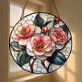 Blooming Pink Roses Floral Scene Window Sun Catcher, Round Stained ...