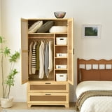 Better Home Products Stylish Pine Wood Closet with Rattan Doors and Two ...