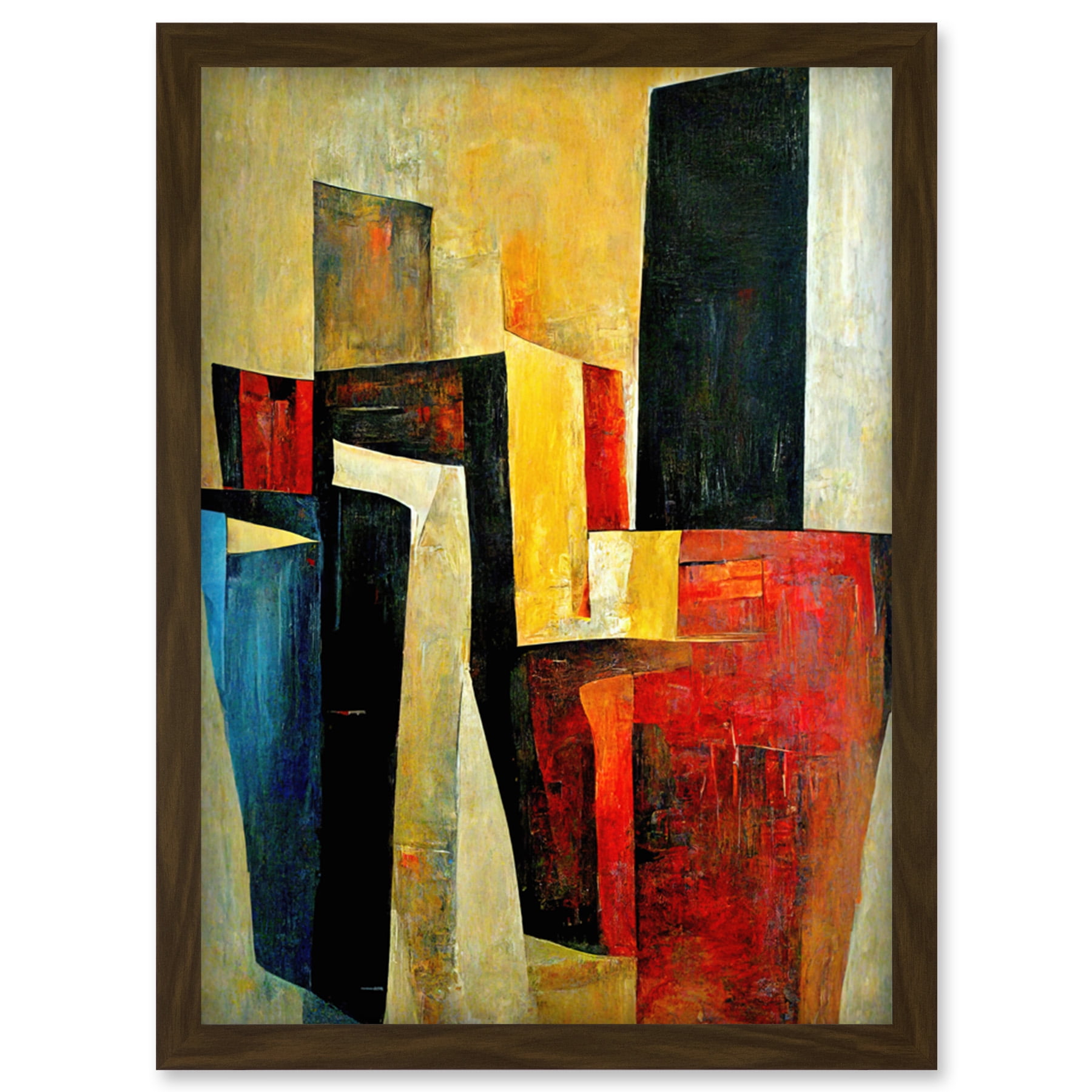 Bold Modern Abstract Cubism Acrylic Painting Artwork Framed Wall Art ...