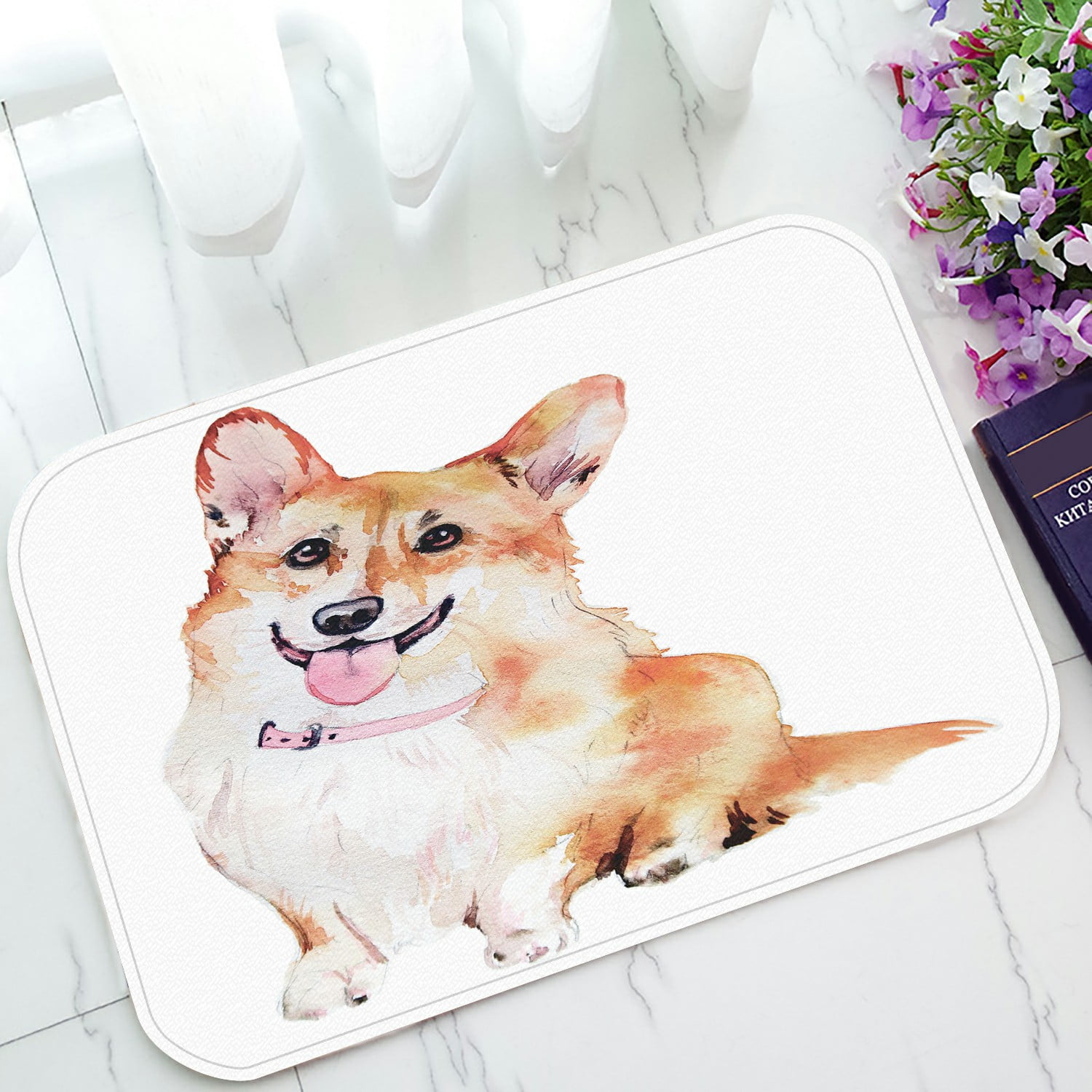 ABPHQTO Pembroke Welsh Corgi Dog In Watercolor Doormat Entrance Rug ...
