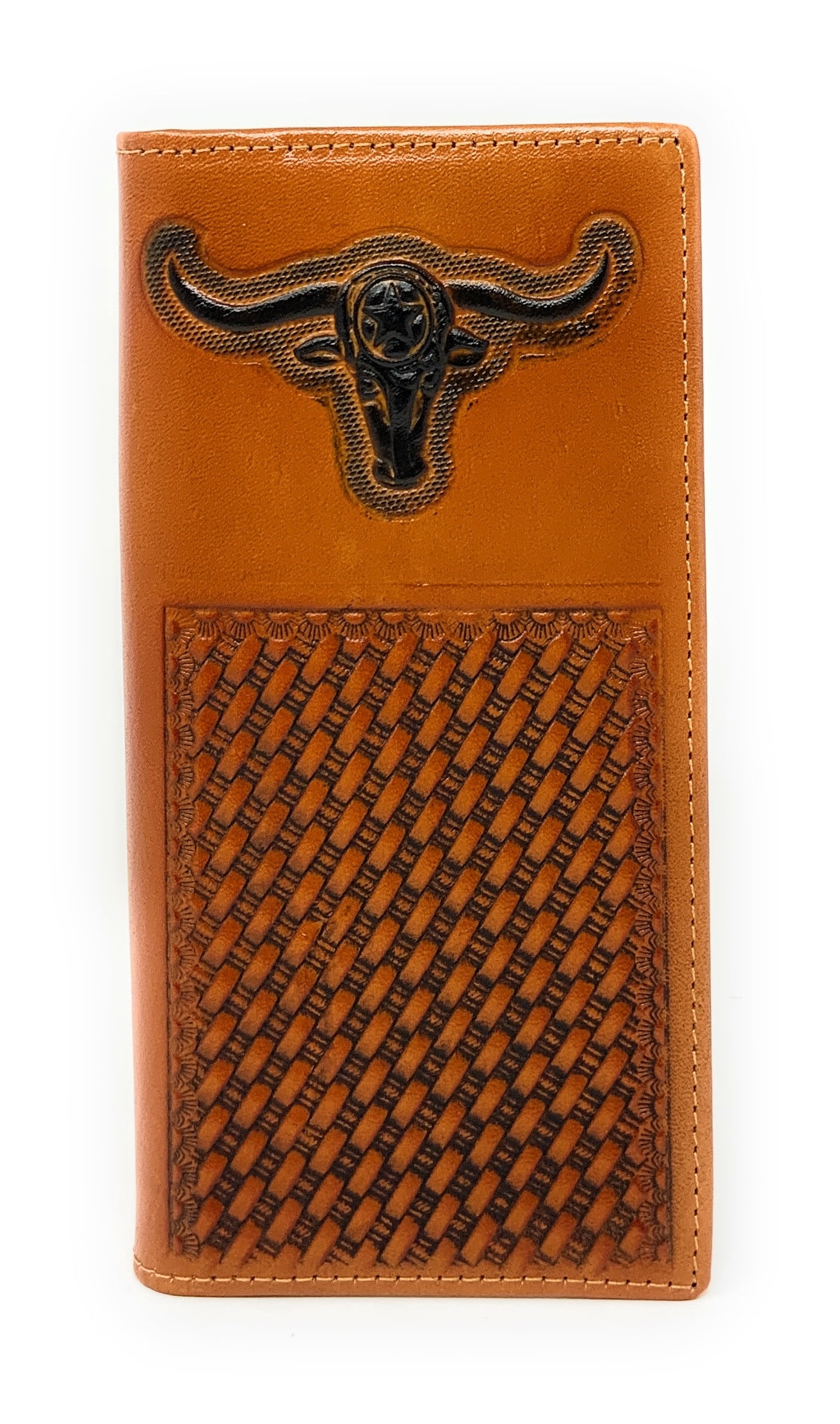 Western Men's Laser Cut Genuine Leather Longhorn Long Bifold Wallet ...