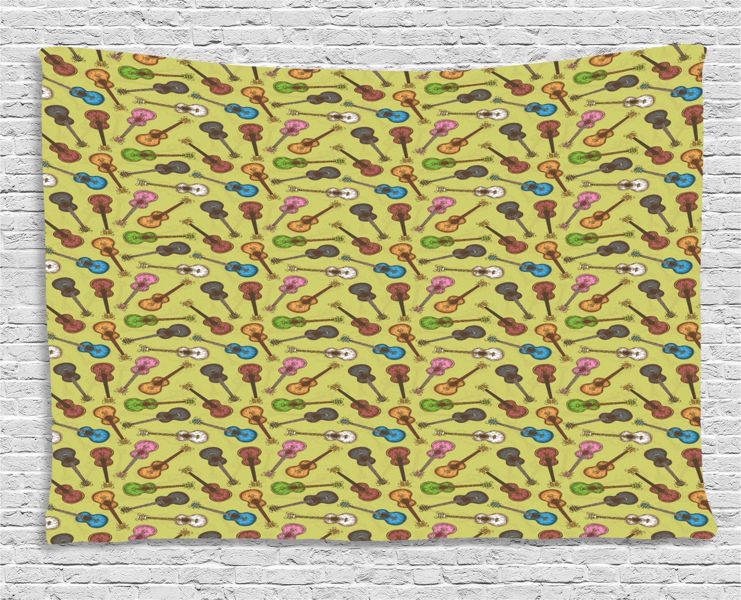 Guitar Tapestry, Wooden Acoustic Guitar in Different Colors and Sketch ...