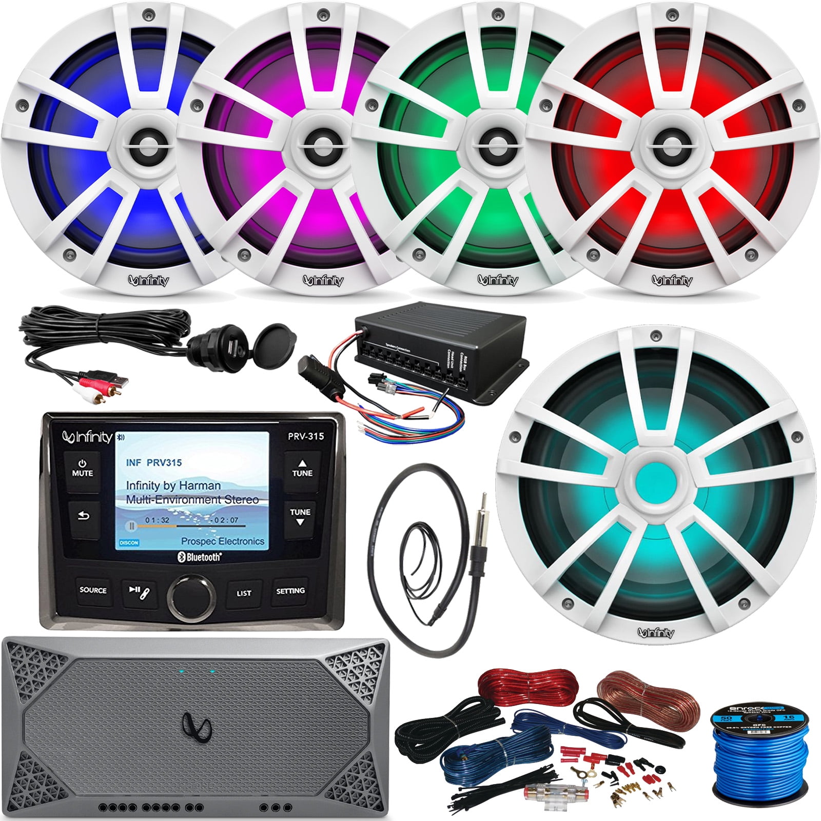 Infinity PRV-315 AM/FM USB Bluetooth Receiver, 4x 6.5" 225 Watt White ...