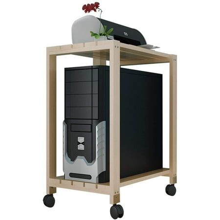 CPU Tower Stand Cart obile CPU Holder Wooden Storage Rack 2-Tier CPU ...