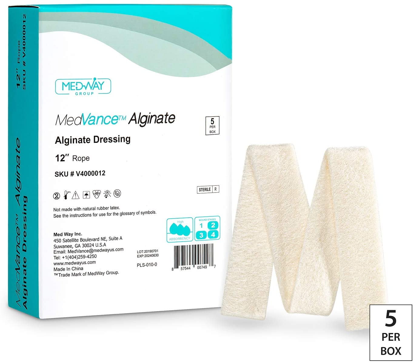 MedVance TM Alginate - Calcium Alginate Dressing, 12" Rope, Box of 5 ...