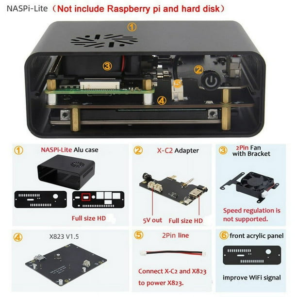 NASPi Lite Kit+X823 Expansion Board+X-C2 Adapter Board+Case for Raspberry Pie SATA HDD/SSD Hard ...