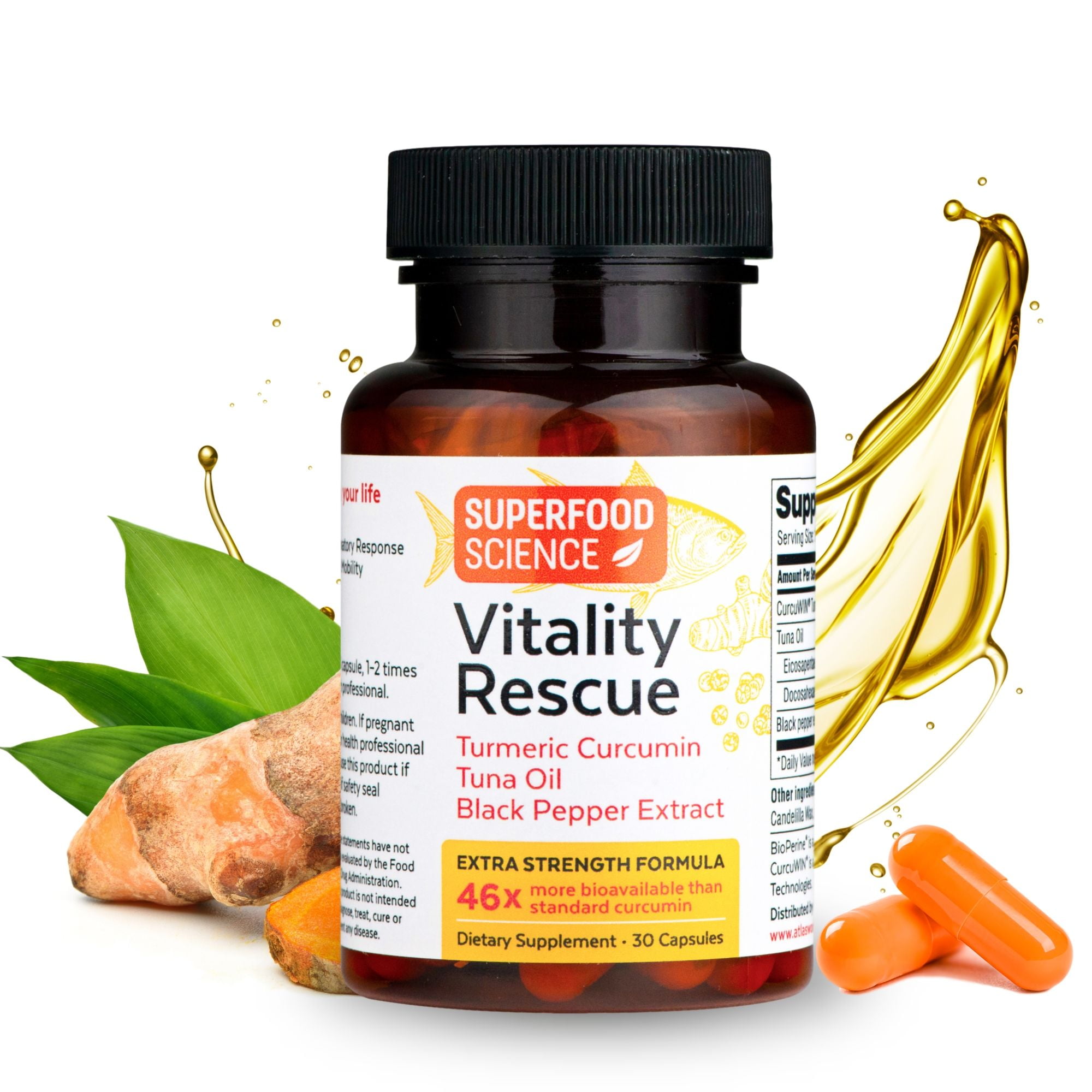 Superfood Science Vitality Rescue Turmeric Curcumin Supplement, 30 ...