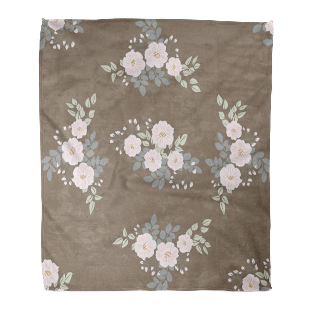 Sidonku Flannel Throw Blanket Folk Pattern In Small Wildflowers Country