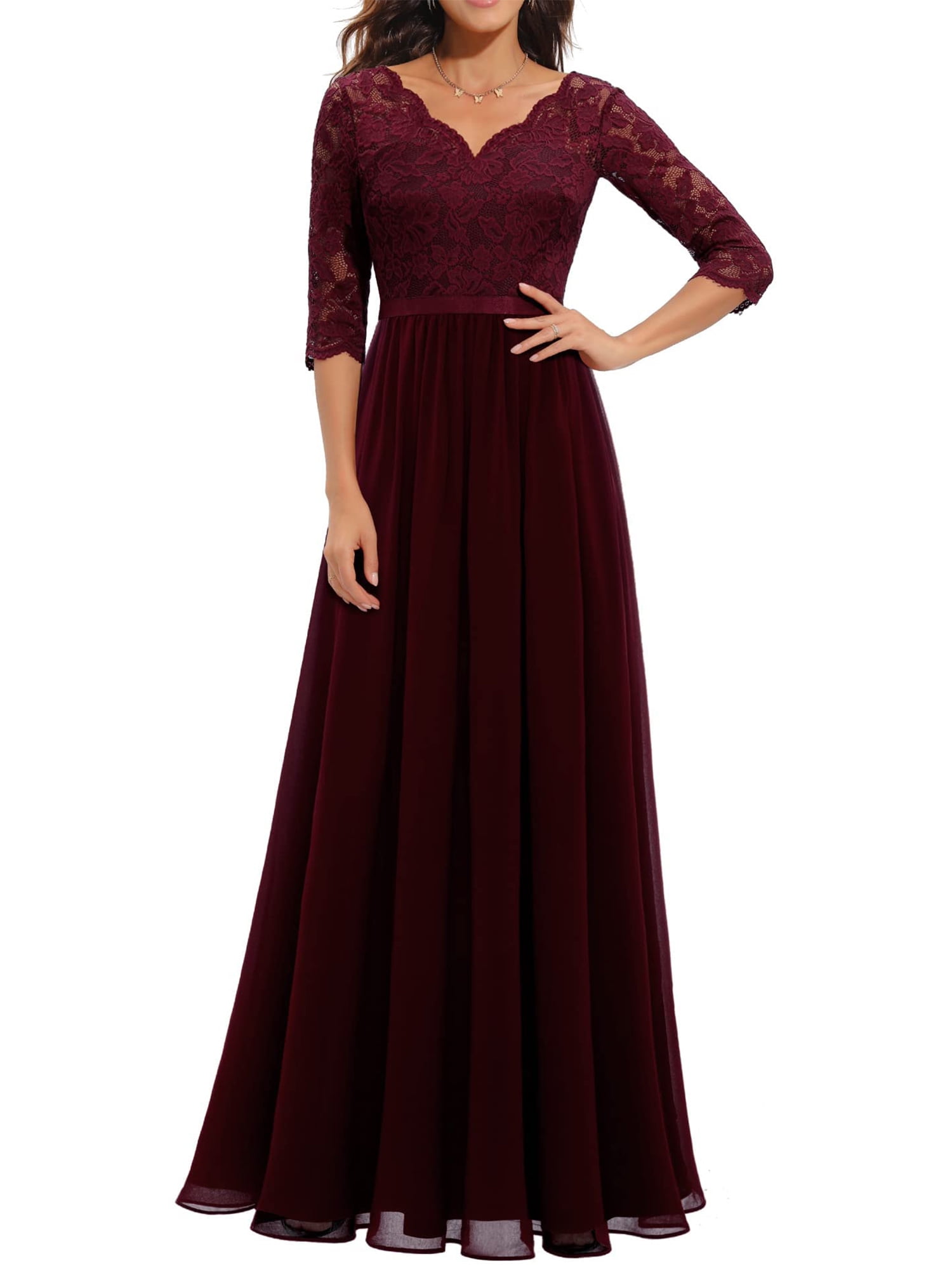 Sunisery Womens Formal Bridesmaid Dress Patchwork Lace V Neck Evening ...