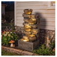 28" Outdoor Fountain 5-Tier Rustic Jug Waterfall with LED Lights ...
