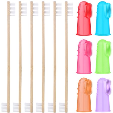 12 Pieces Dog Toothbrush Dog Finger Toothbrush Pets Bamboo Toothbrush ...
