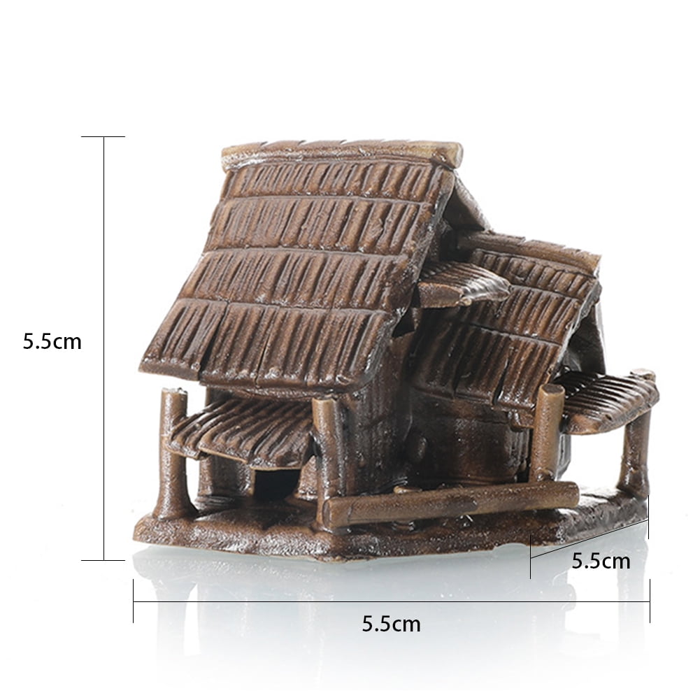 Aquarium Micro Landscaping Ornaments Ceramic House Thatched Hut Bamboo ...