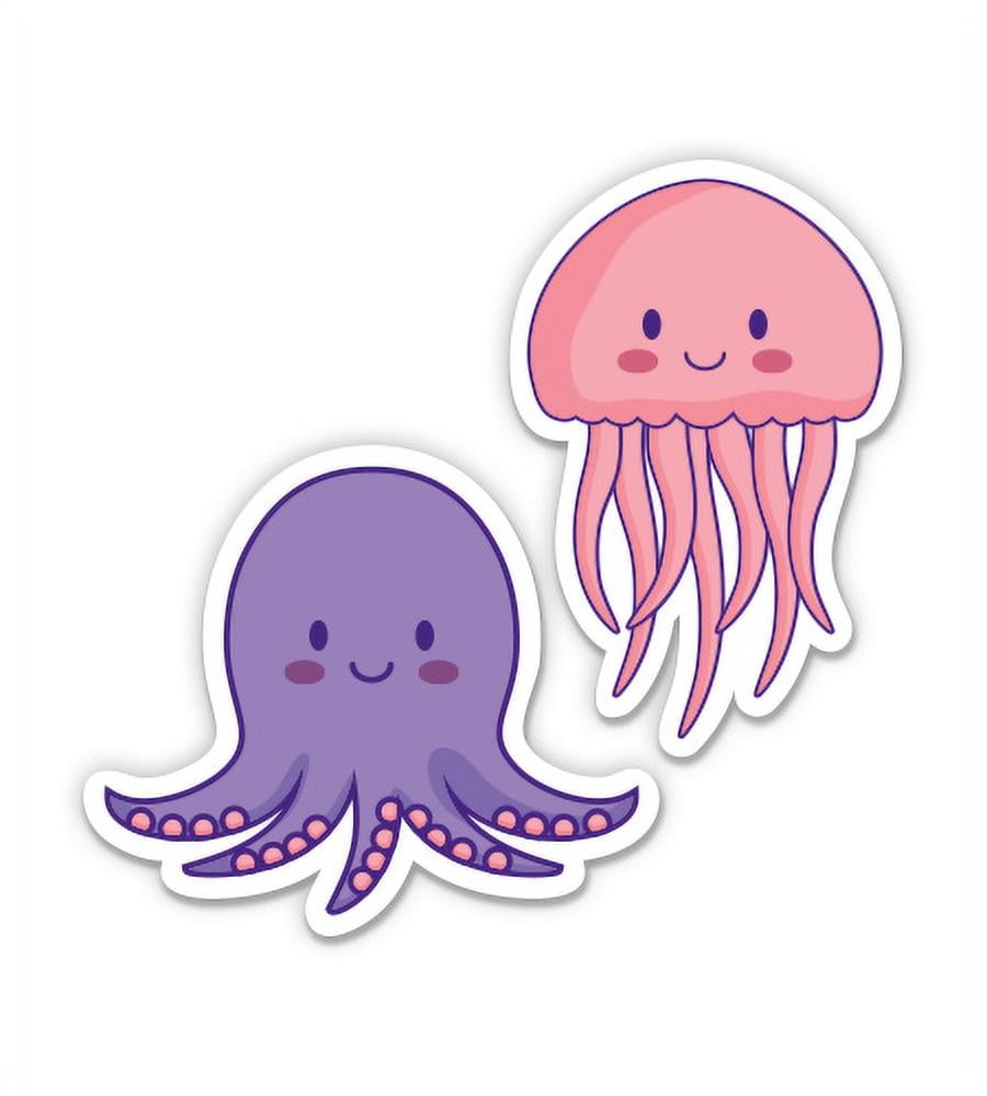 Cute Jellyfish and Octopus Set - 8" each Vinyl Stickers Waterproof ...
