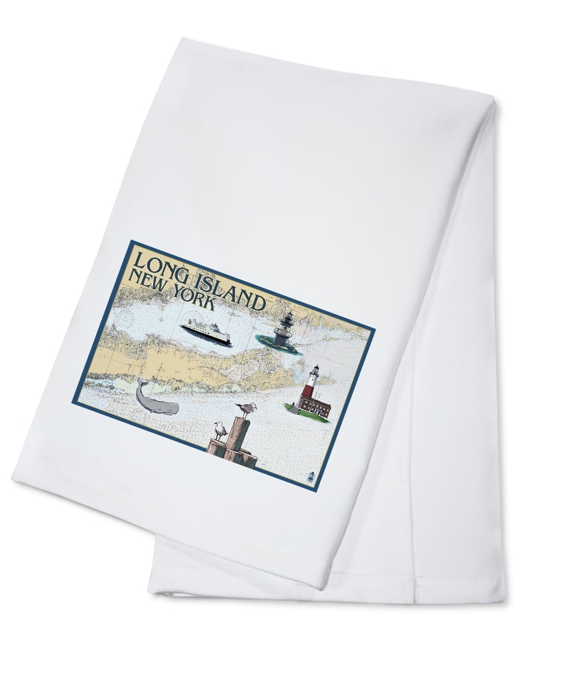 Decorative Tea Towel, Apron Long Island, New York, Nautical Chart 3, Unisex, Adjustable, Organic ...