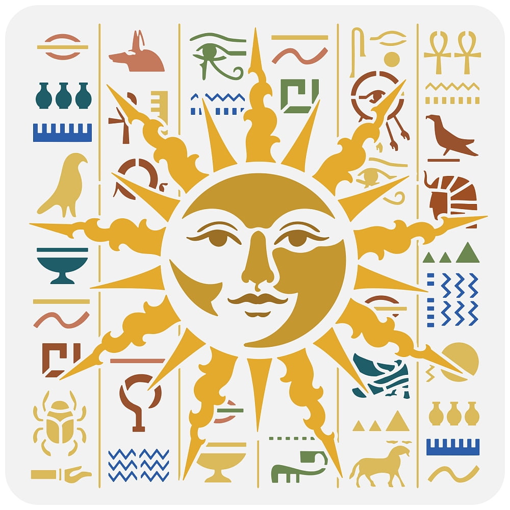 1pc Sun Face Stencil 30x30cm Egyptian Script Stencil Plastic Sun ...