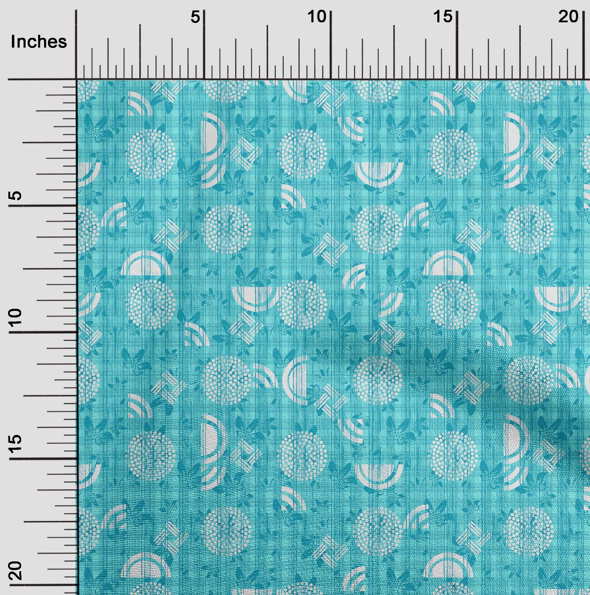 oneOone Viscose Chiffon Aqua Blue Fabric Circle & floral Texture Diy ...