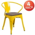 BizChair 4 Pk. Yellow Metal Chair with Wood Seat and Arms - Walmart.com