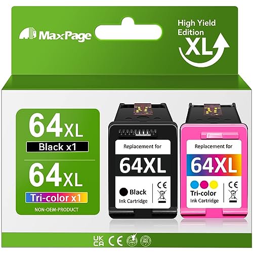 High Yield 64 XL for HP 64 Ink Cartridges Black/Color Combo Pack ...