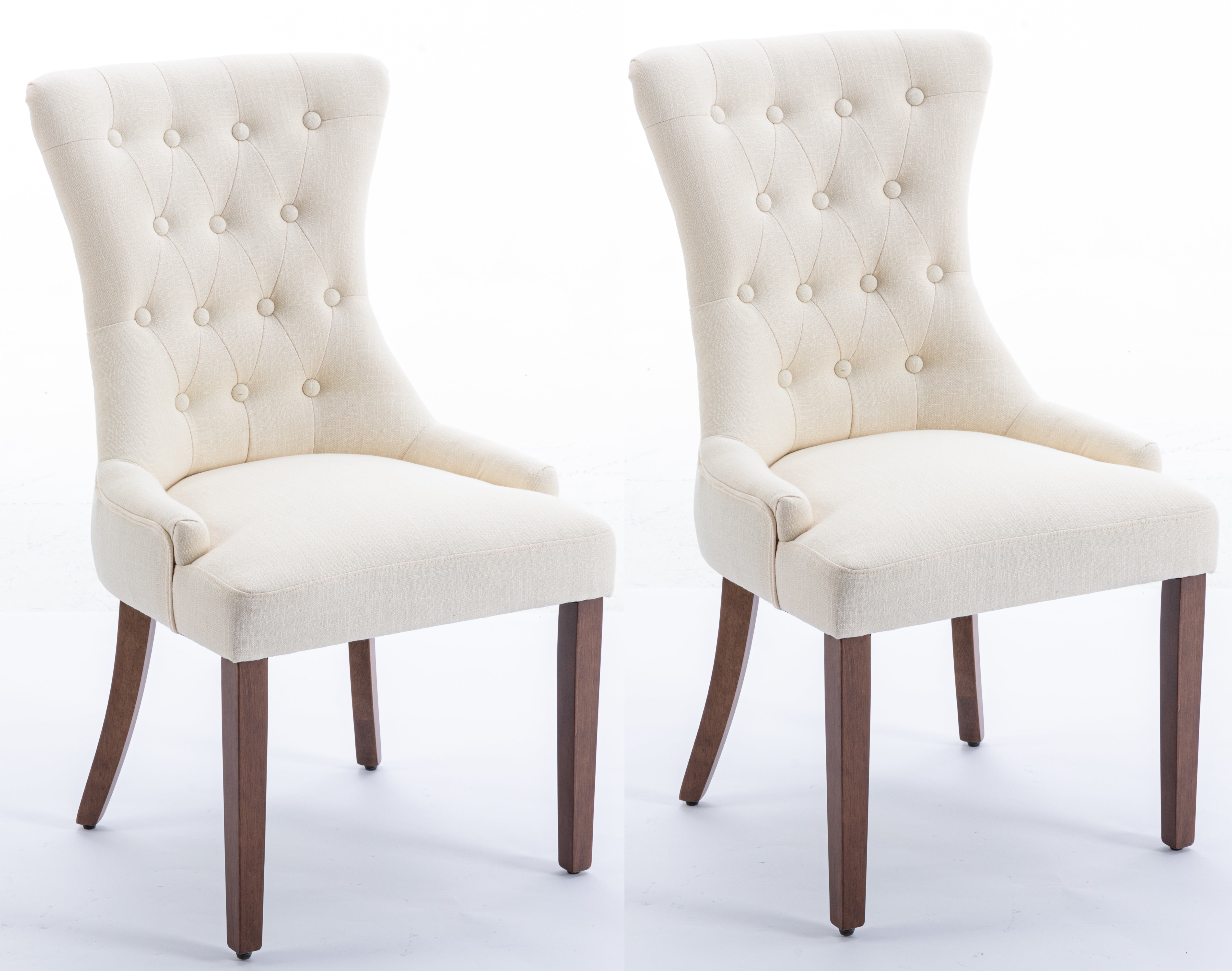 Set of 2 Wingback Upholstered Dining Chairs with Linen Fabric, Fabric ...