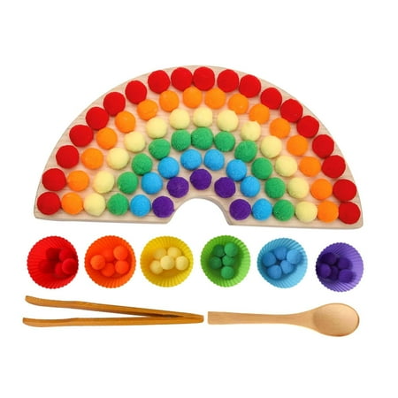 Wooden Rainbow Peg Board Color Counting Matching Game Educational Toy ...