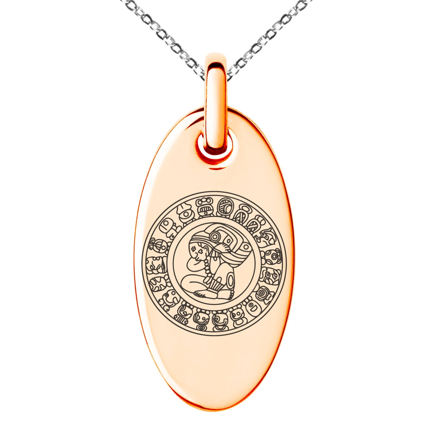 Stainless Steel Mayan Calendar Rune Engraved Small Oval Charm Pendant ...