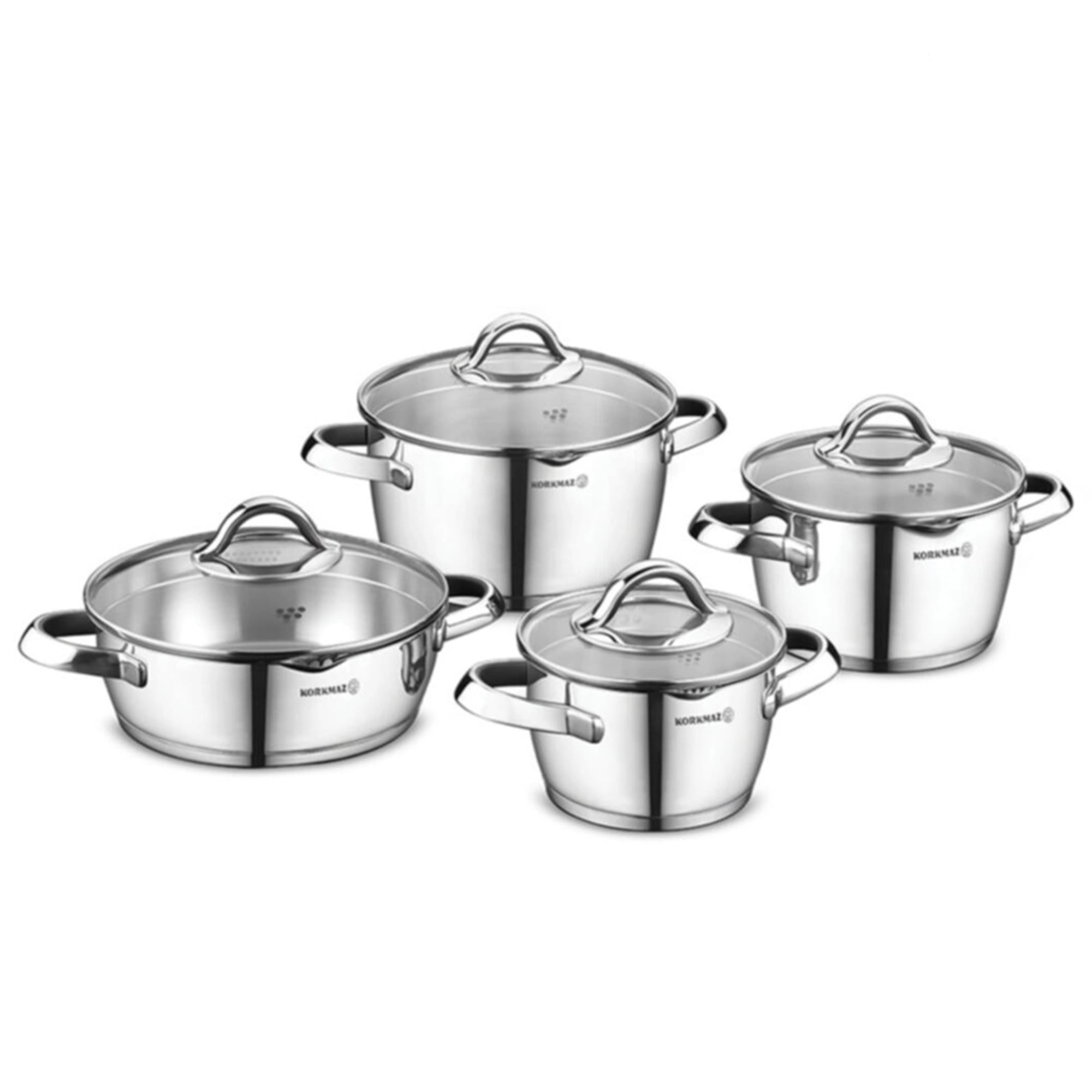 Professional Cook Pans: Korkmaz Vertex 8-Piece Stainless Steel Set ...
