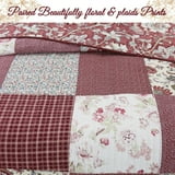 Cozy Line Home Fashions Queen Quilt Set, Red Floral Patchwork ...
