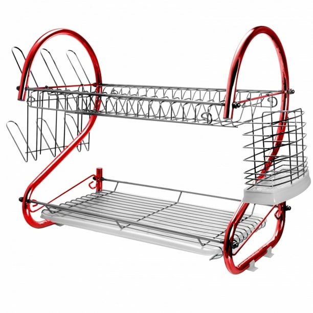 MegaChef 16 Inch Two Shelf Dish Rack in Red - Walmart.com