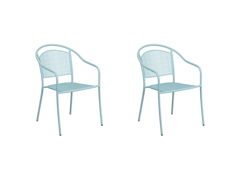 2 PACK Round Back Sky Blue Metal Outdoor Patio Stackable Dining Chair ...