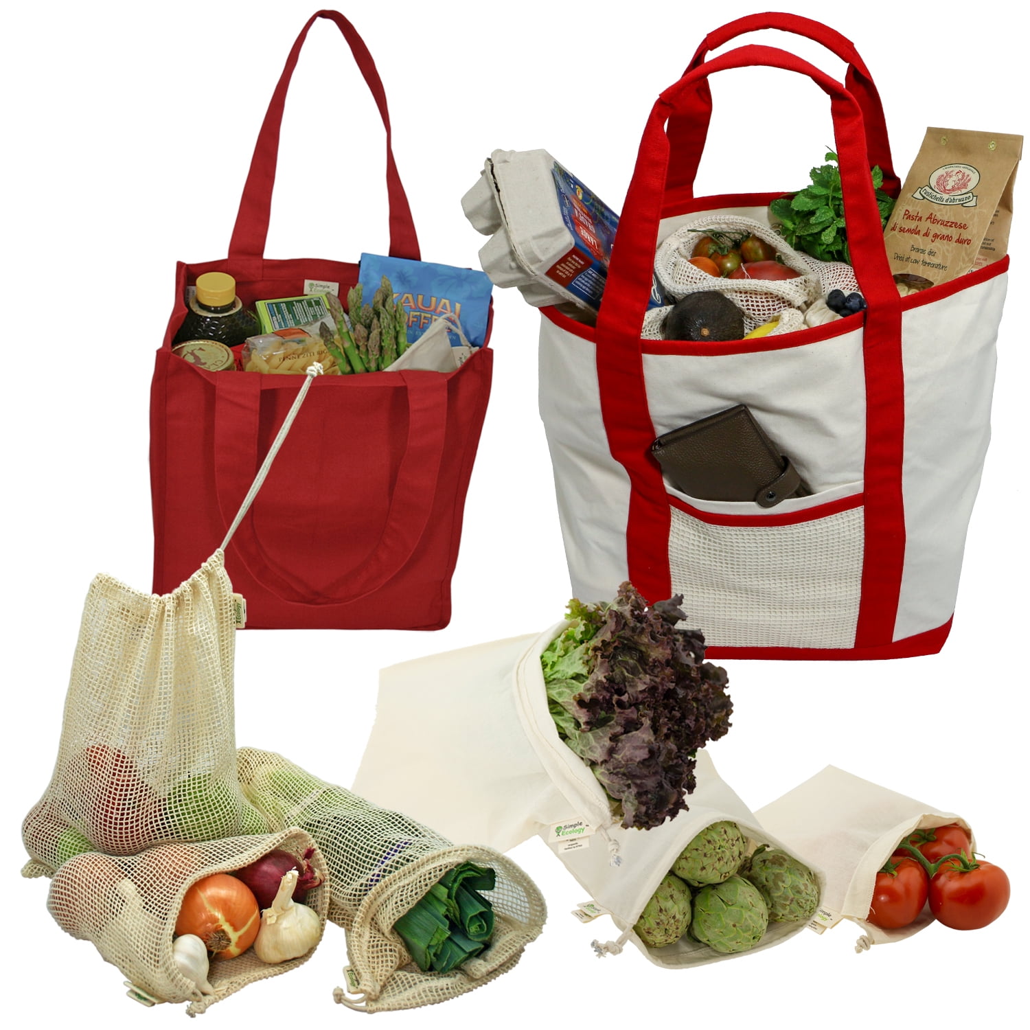 Simple Ecology Organic Reusable 8 Bag Grocery Shopping Starter Set ...