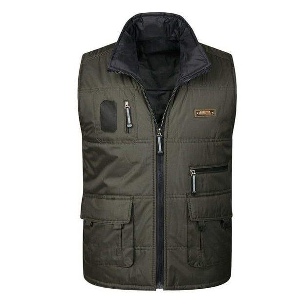 Men’s Multi-Pocket Vest Double-Sided Wear Down Cotton Vest Wear Vest ...