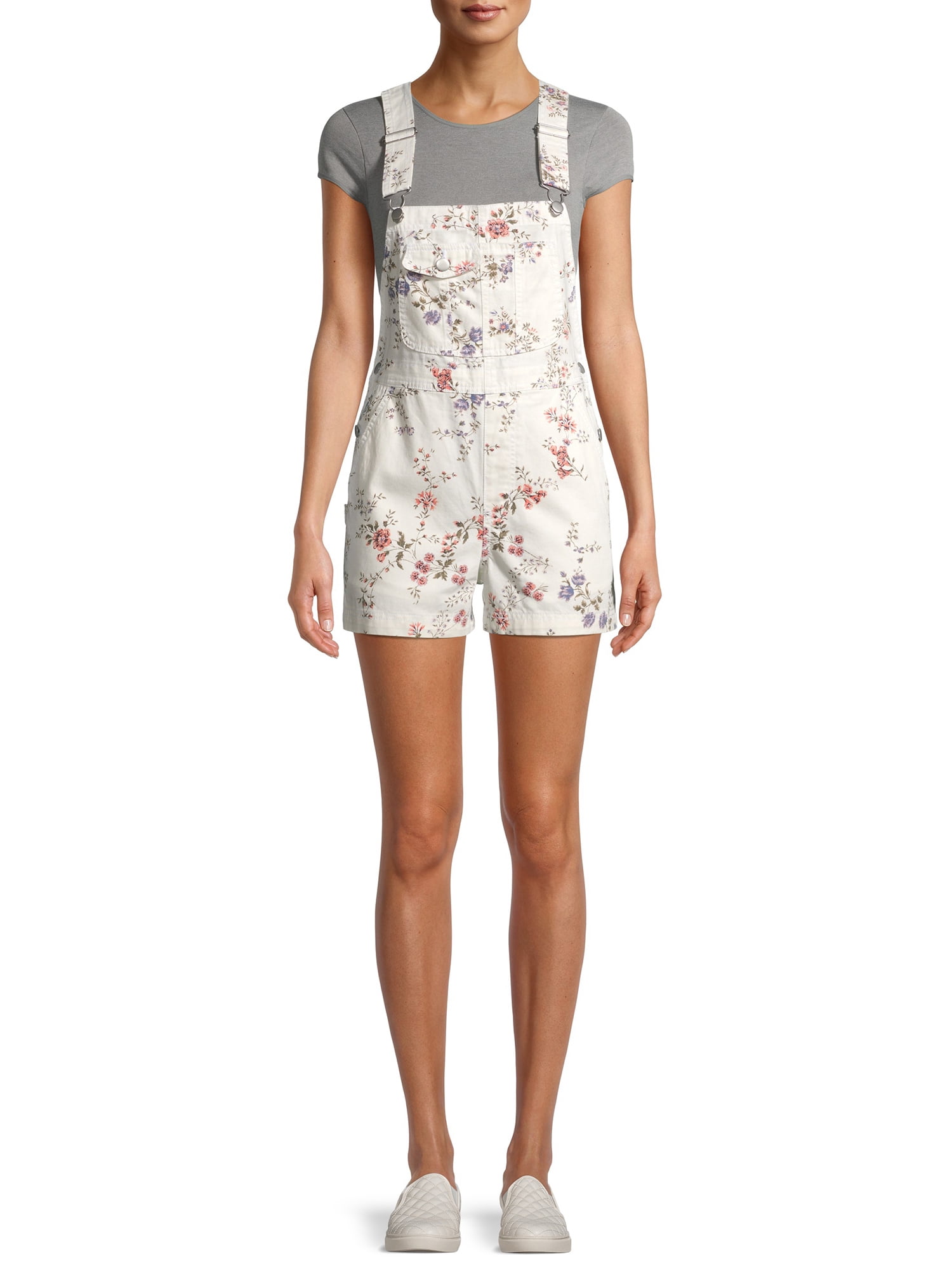 No Boundaries Juniors' Floral Shortalls - Walmart.com