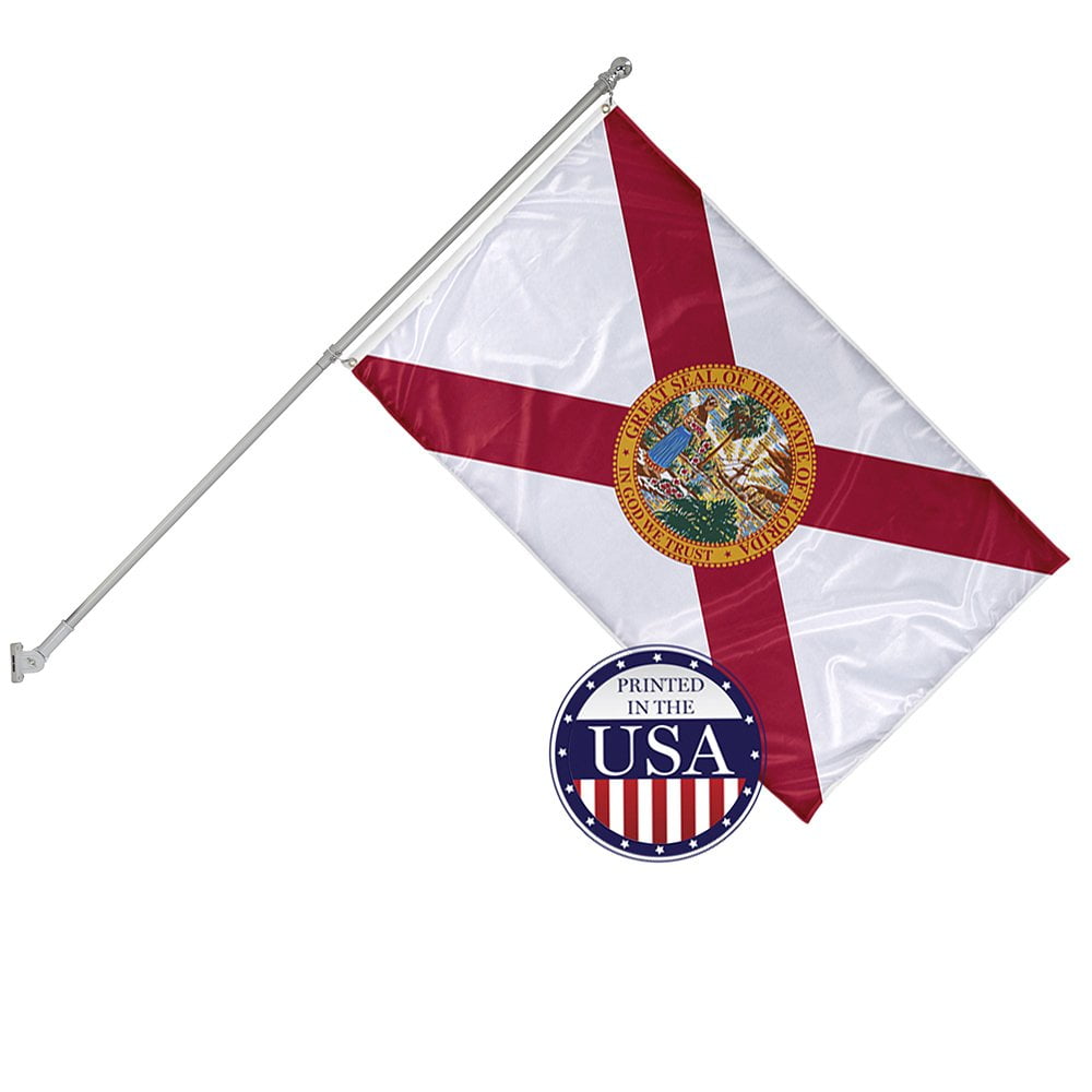 Florida State Flag and 6ft Flagpole with Wall Mounting Bracket - 3ft x ...