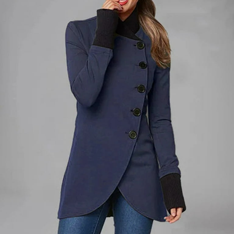 Fusipu Stand Collar Solid Color Women Coat Long Sleeve Fusipu Stand Collar Solid Color Women Coat Long Sleeve