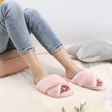 LORDFON Open Toe Cross Band Womens House Slippers Fluffy Indoor Slip On Slippers - Walmart.com