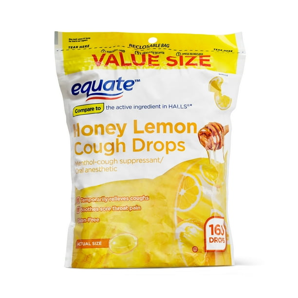 Equate Value Size Honey Lemon Cough Drops with Menthol, 160 Count - Walmart.com - Walmart.com