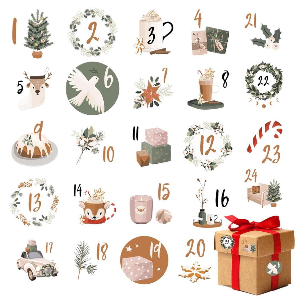 Laideyi Christmas Number Stickers 24 Days Christmas Advent Calendar ...