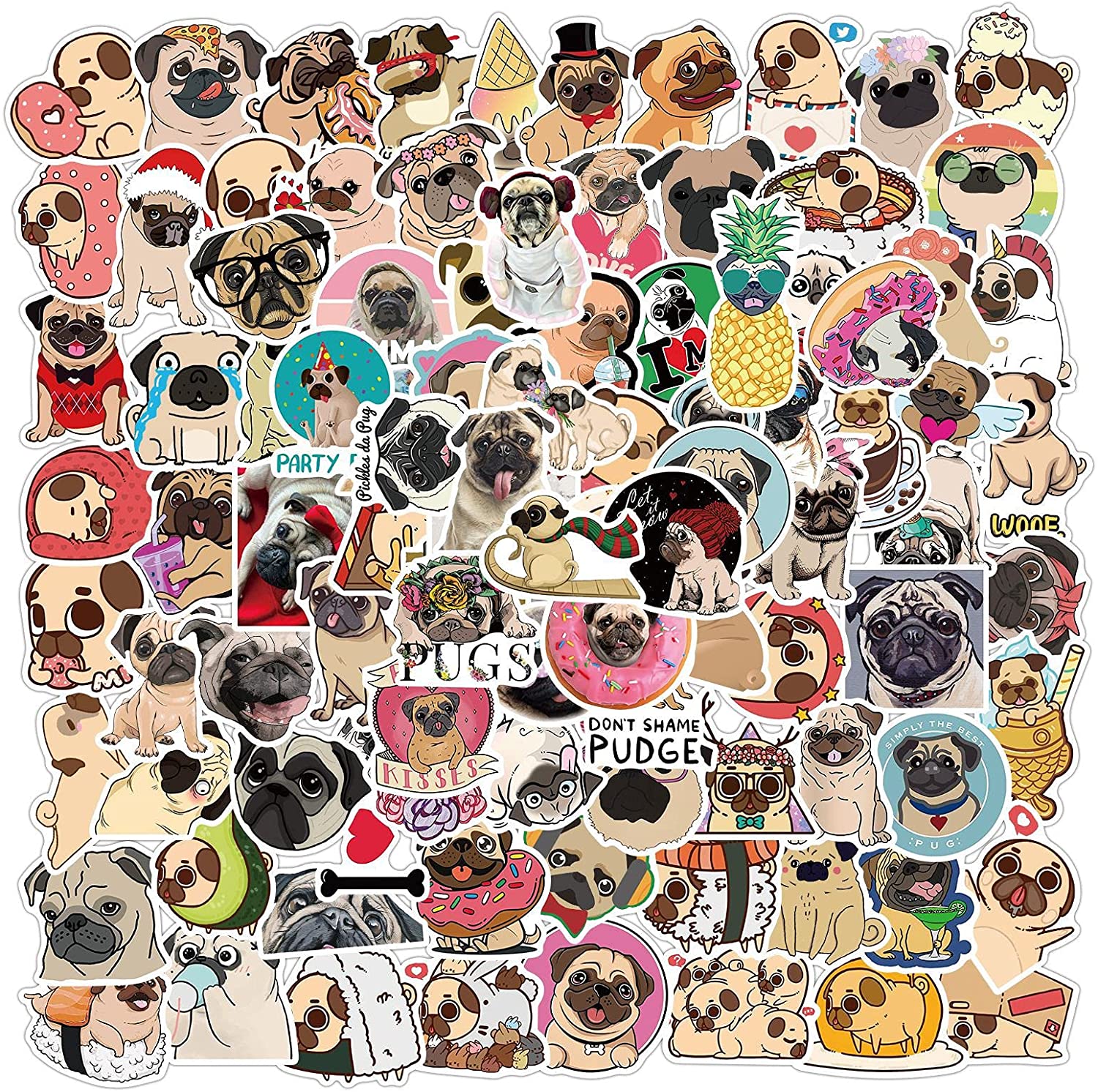 SHILIU-100 Packs Cute Pug Dog Stickers Water Bottles Laptop Phone ...