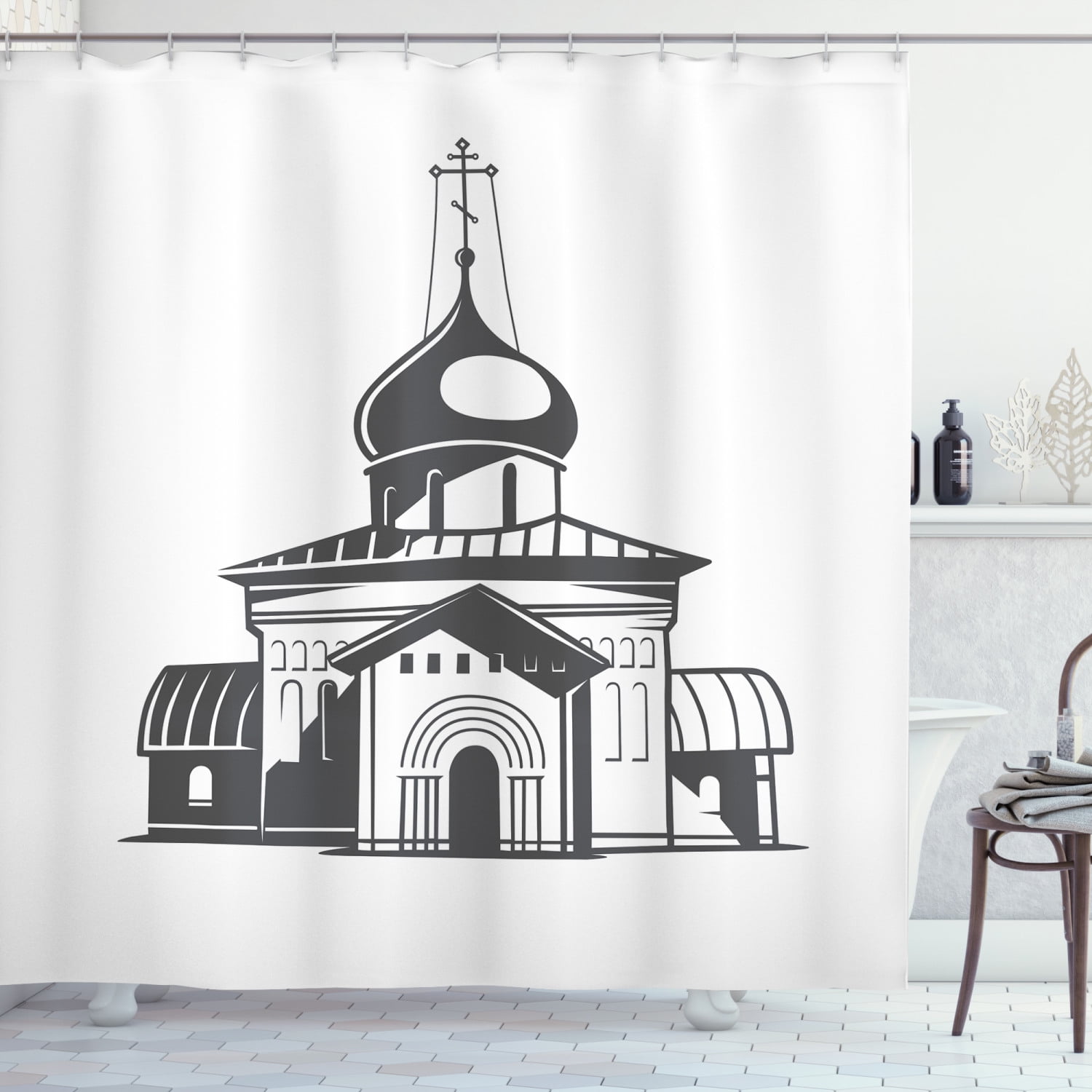 Russian Shower Curtain, Slavic Architecture Hallmarks Monochrome ...