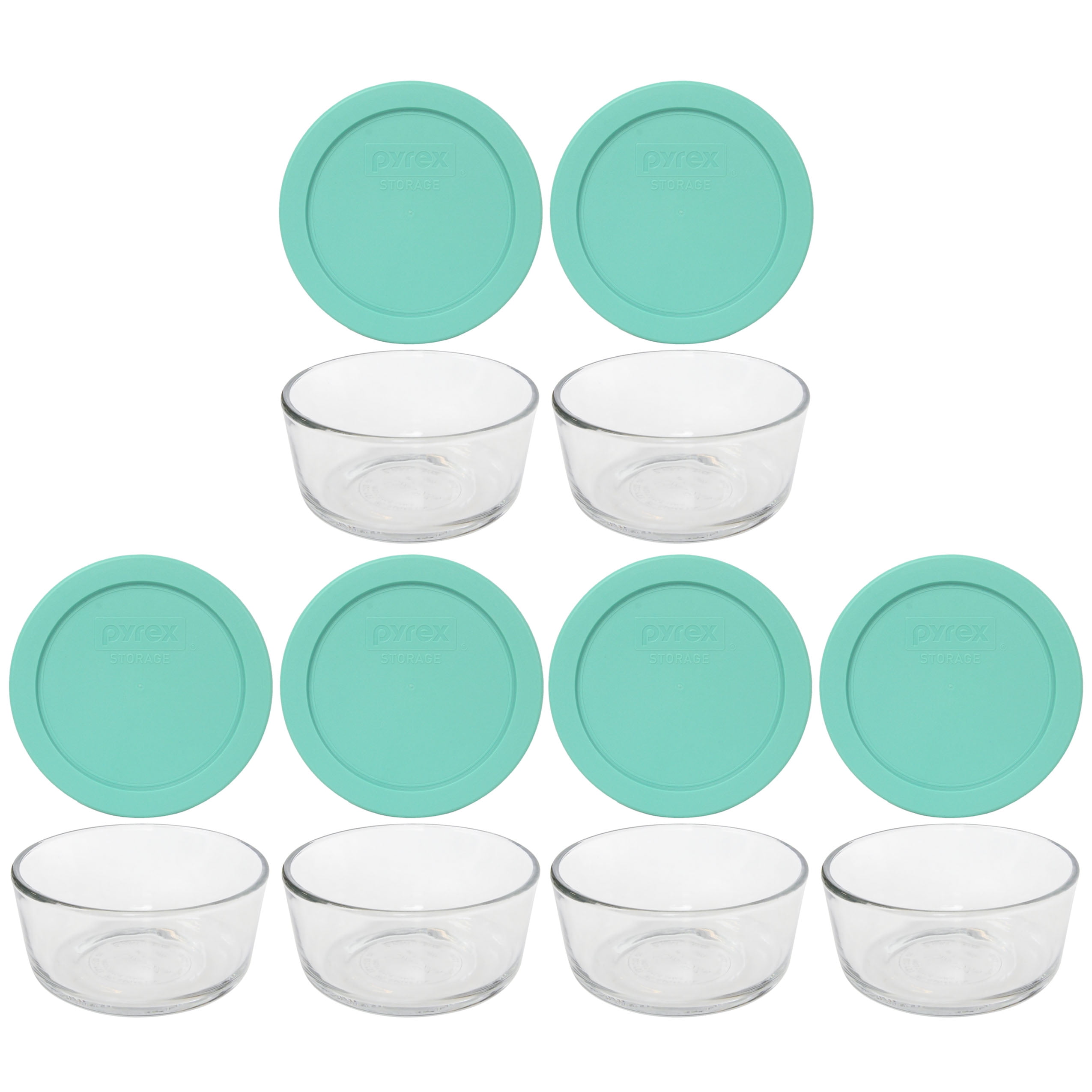 Pyrex (6) 7200 2-Cup Glass food storage Bowls and (6) 7200-PC Sea Glass ...