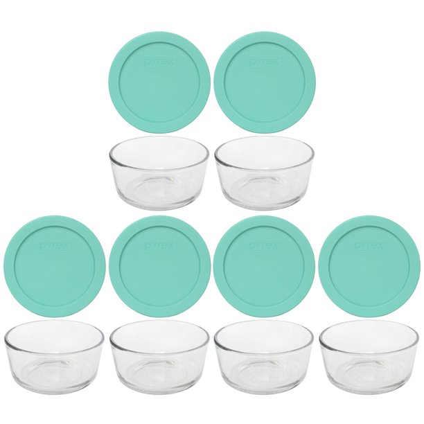 Pyrex (6) 7200 2-Cup Glass food storage Bowls and (6) 7200-PC Sea Glass ...