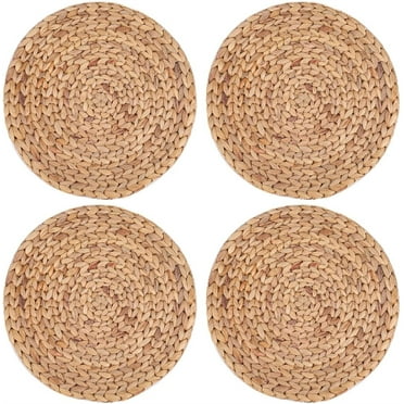 CHOSHOME 4 Pack Natural Water Hyacint Round Woven Placemats, Braided ...