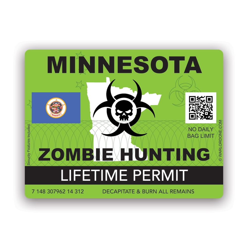 Zombie Minnesota State Hunting Permit Sticker Decal - Self Adhesive ...