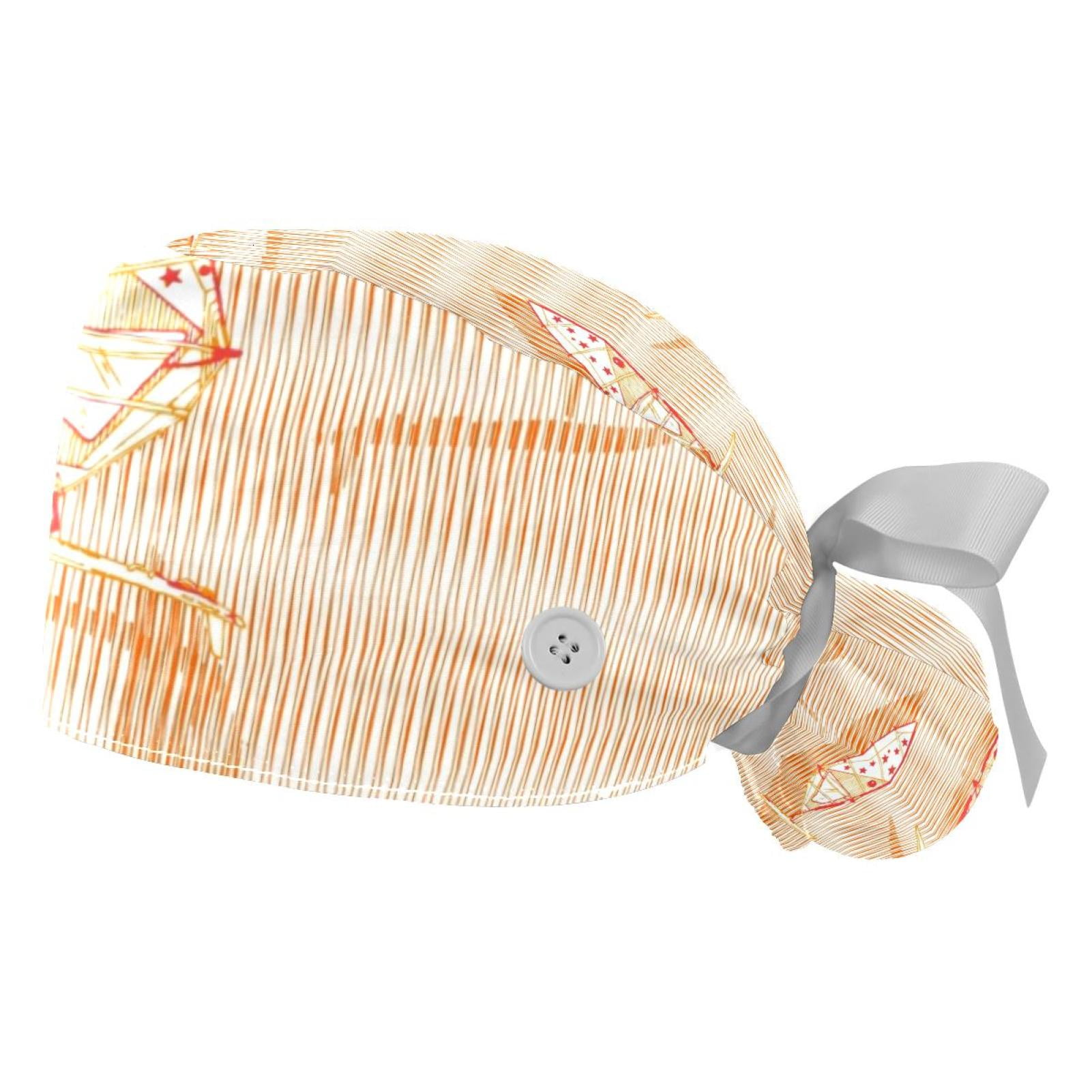 2PCS Long Hair Working Cap with Buttons and Sweatband Ribbon Tie Back ...