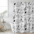 Black White Cartoon Space Shower Curtain Set - Small 36" x 72" Washable ...