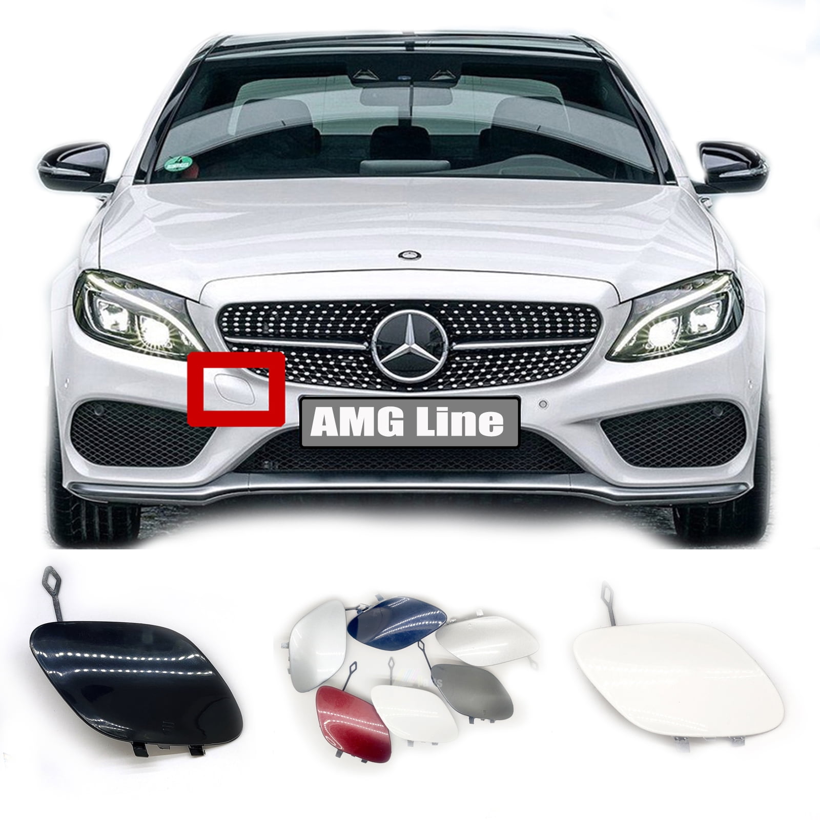 Trimla Front Tow Cover for Mercedes-Benz C-Class W205 AMG Line Fit C180 ...
