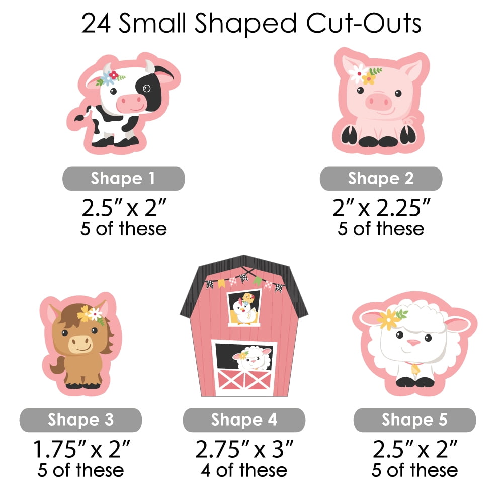 Big Dot of Happiness Girl Farm Animals – Pink Baby Shower or Birthday ...