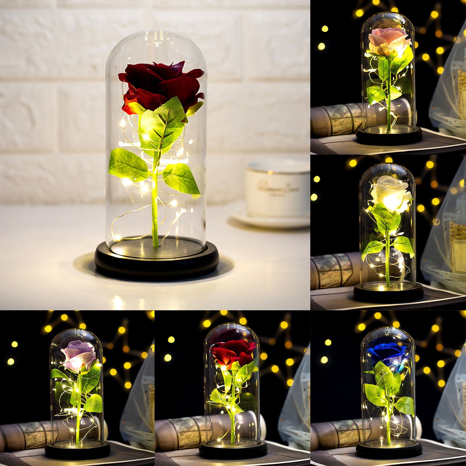Hesroicy LED Artificial Eternal Rose with Glass Cover - Home Decor and ...