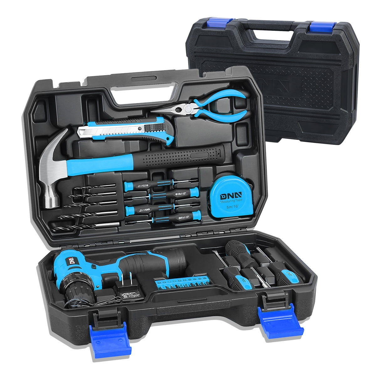 DNA MOTORING Blue 27 PCs 12V 1300mAh Lithium Cordless Drill & Home Hand ...